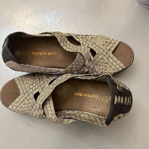 bernie mev. | Shoes | Bernie Mev Gold Elastic Open Toe Wedge Slipon ...